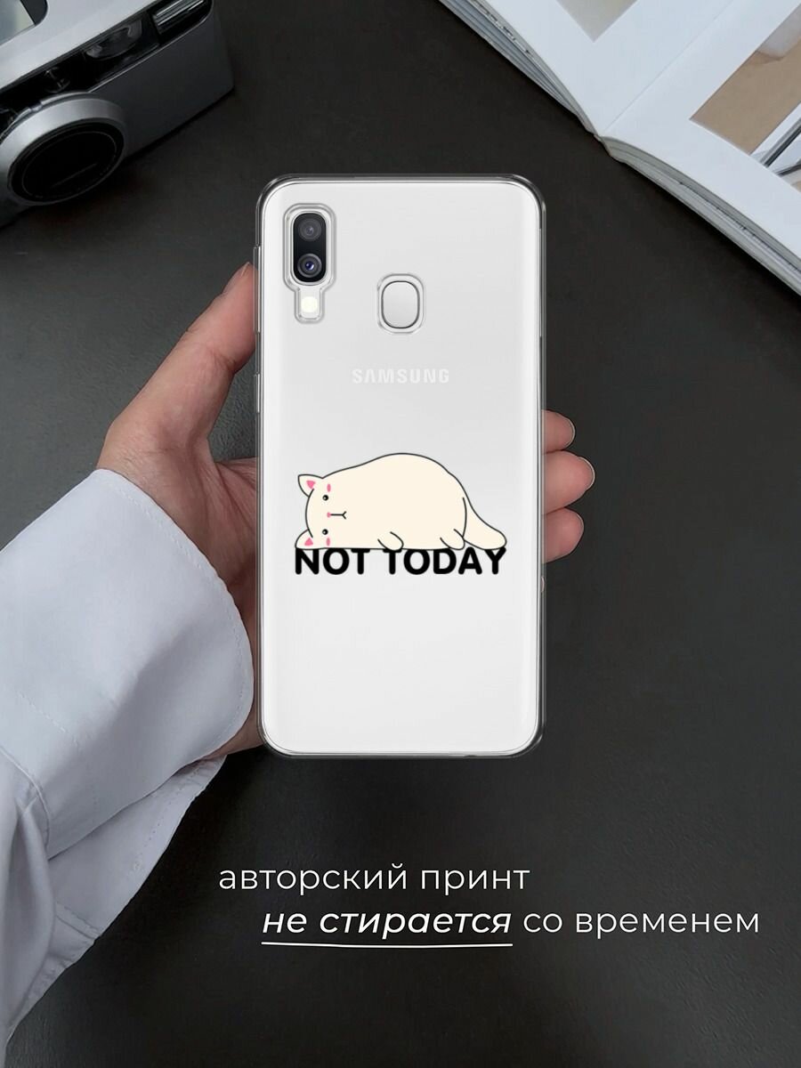 Чехол на Samsung Galaxy A40 / Самсунг Галакси А40 с принтом "Cat not today", прозрачный — фото 1