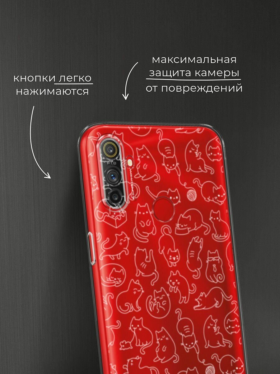 Чехол на Realme C3 / Реалми C3 с принтом "Шкодливые котики линии", прозрачный — фото 1