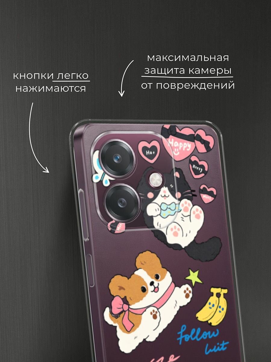 Чехол на Oppo A3/A3x / Оппо А3/A3x с принтом "Кудрявые животные", прозрачный — фото 1