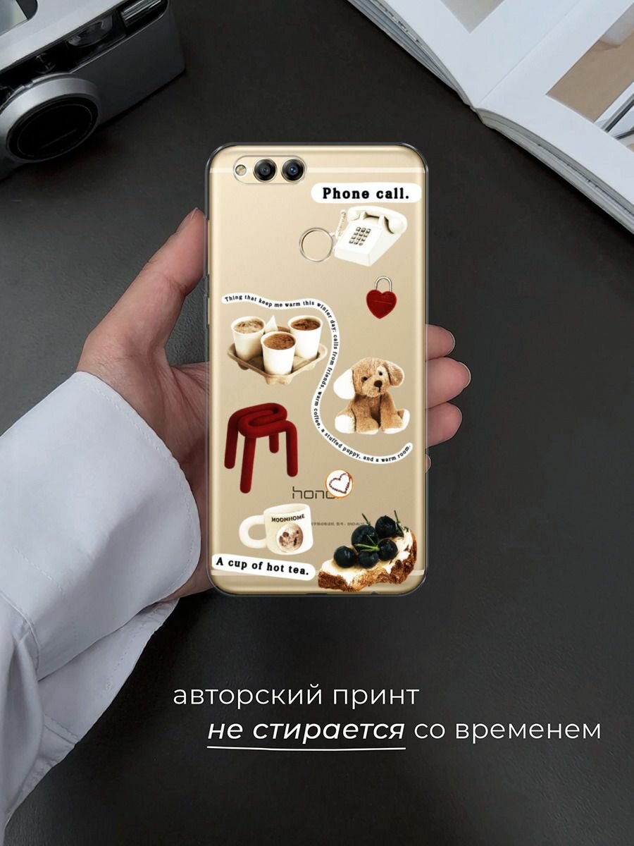 Чехол на Honor 7X / Хонор 7Х с принтом "Phone call", прозрачный — фото 1