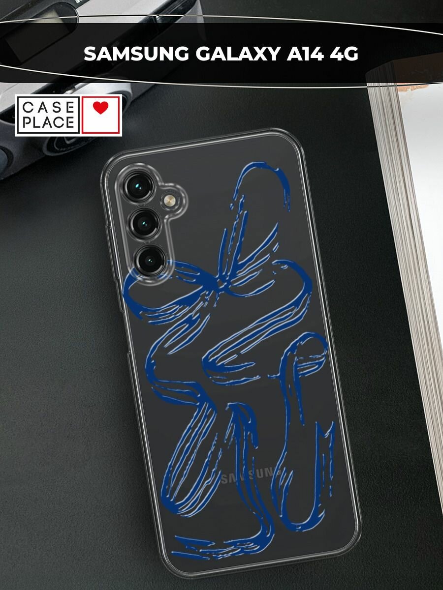 Чехол на Samsung Galaxy A14 4G / Галакси A14 4G с принтом "Синие очертания банта 2"