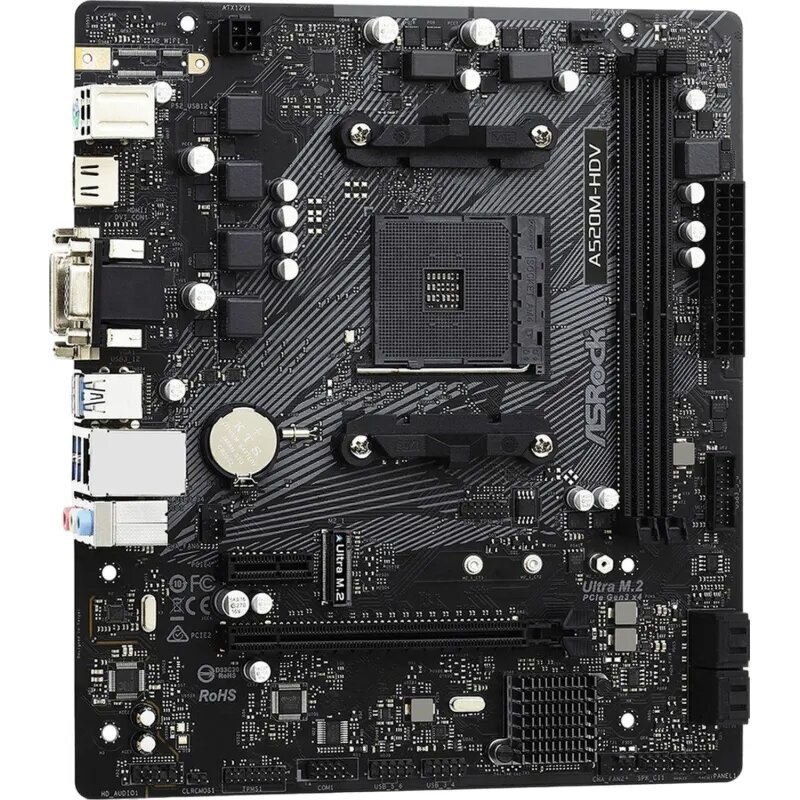 Материнская плата ASRock AM4, A520, 2xDDR4, D-Sub+DVI-D+HDMI