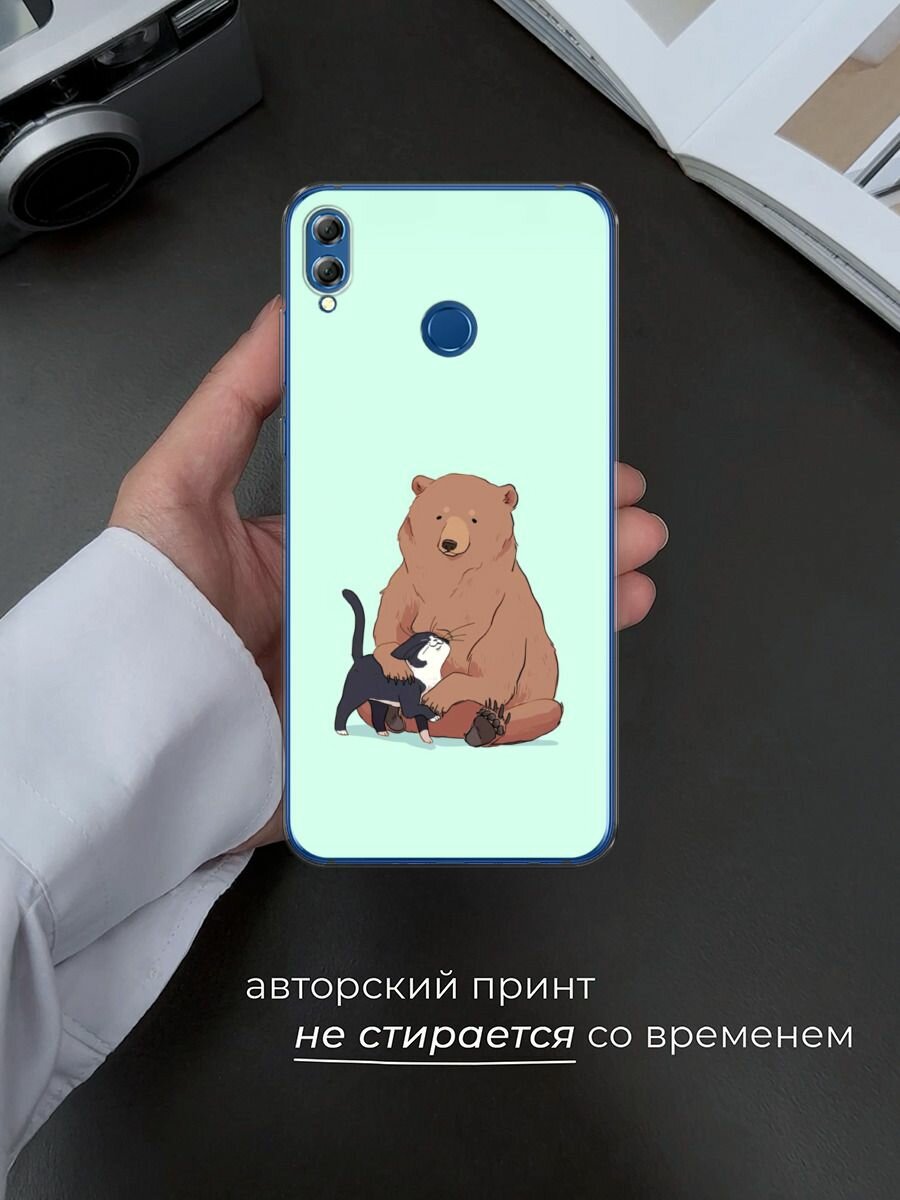 Чехол на Honor 8X / Хонор 8Х с принтом "Медведь и кошка дружба" — фото 1