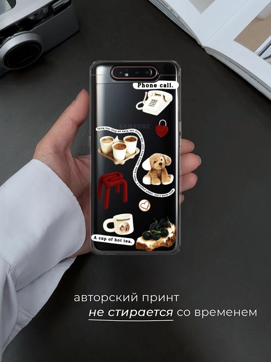 Чехол на Samsung Galaxy A80 / Самсунг Гэлакси A80 с принтом "Phone call", прозрачный — фото 1