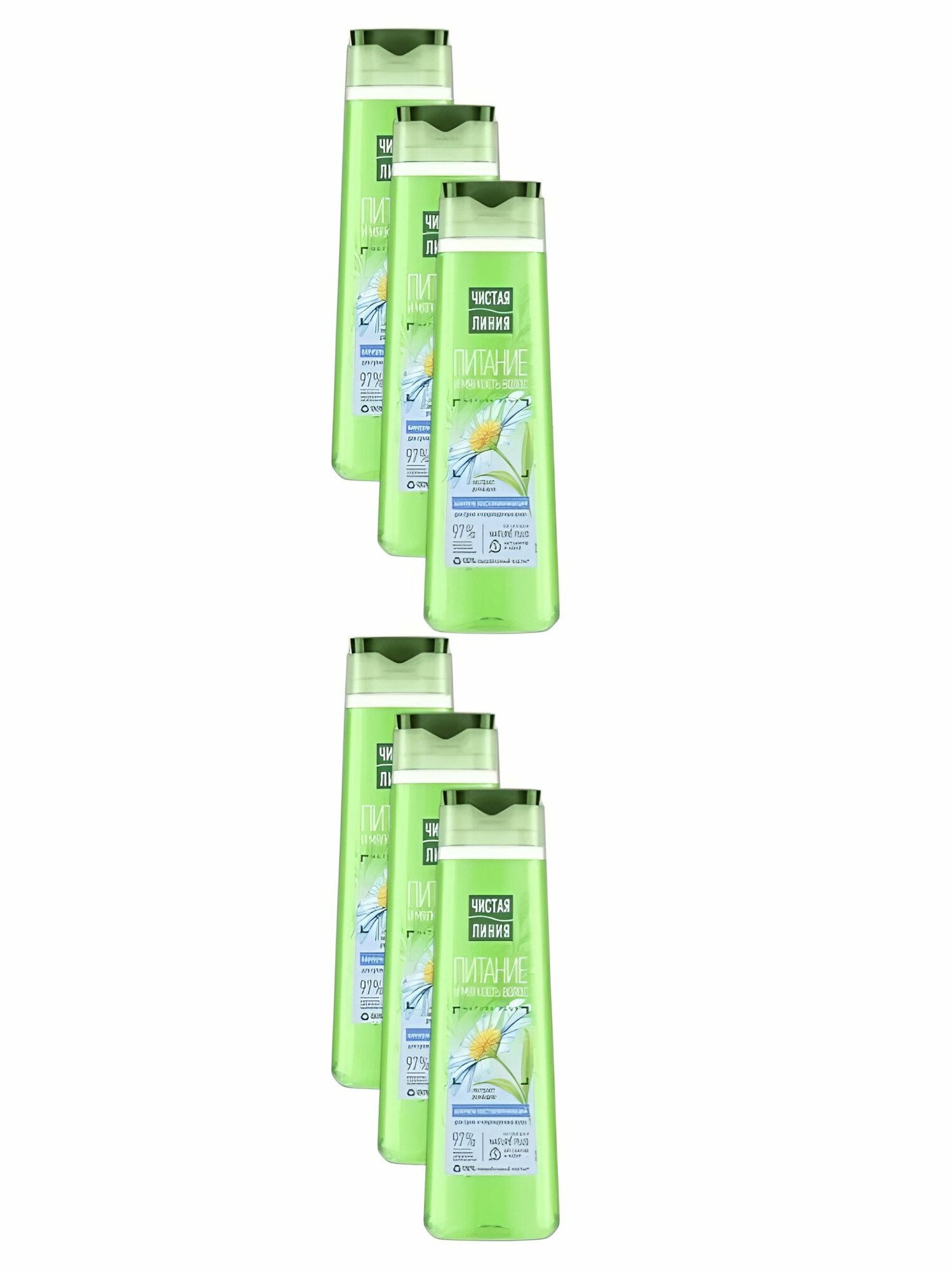 Шампунь Чистая Линия Сила и густота Восстанавливающий Ромашка и репейное масло для сухих и поврежденных волос, 400 мл, 6 шт