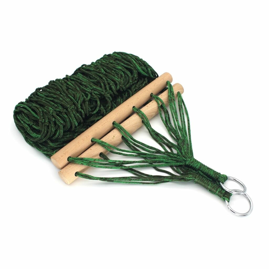 Одинарный и двойной нейлоновый веревочный сетчатый гамак с короткой деревянной палкой осенью