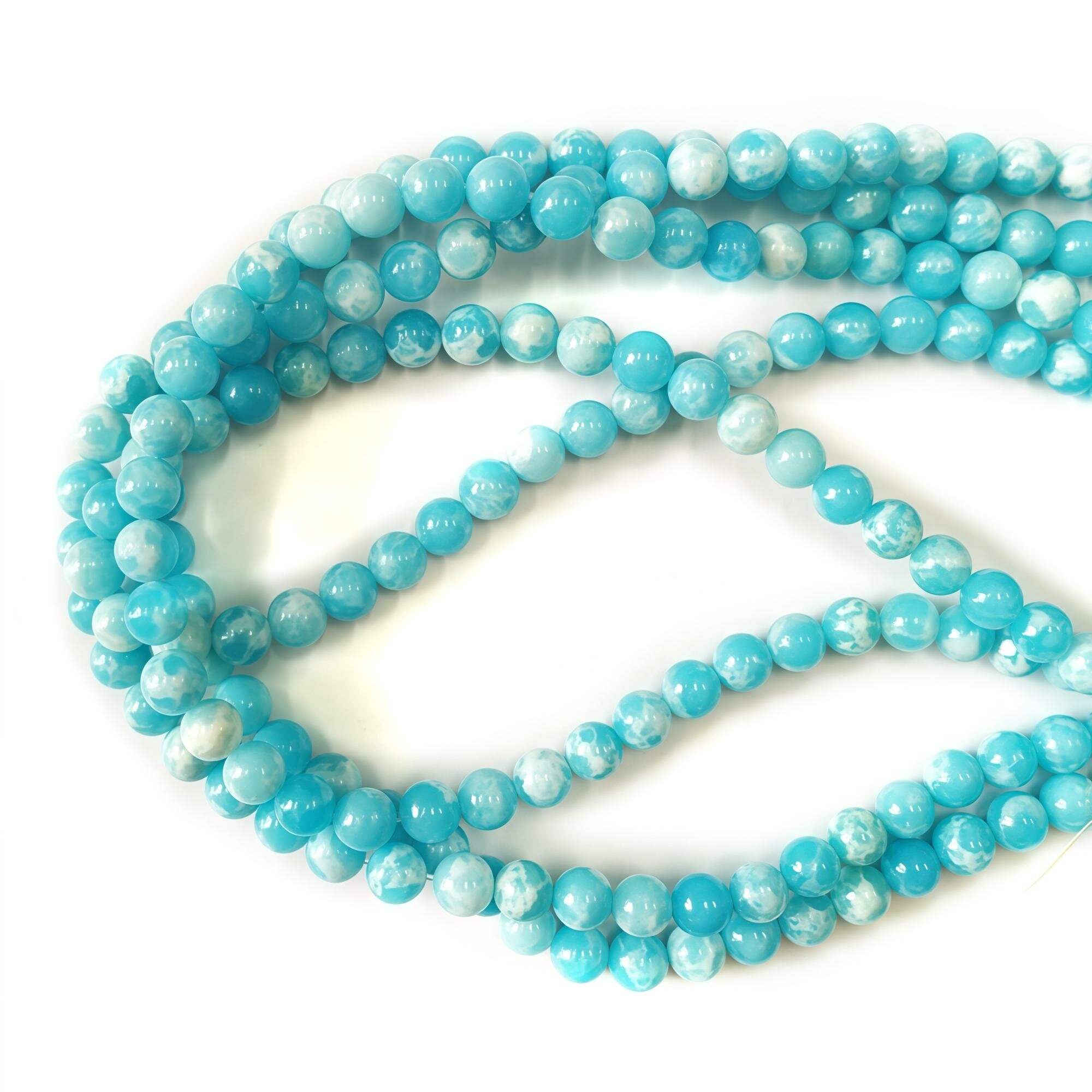 Бусины каменные, яшма голубая (имитация), 6-7мм, 56 шт, низка