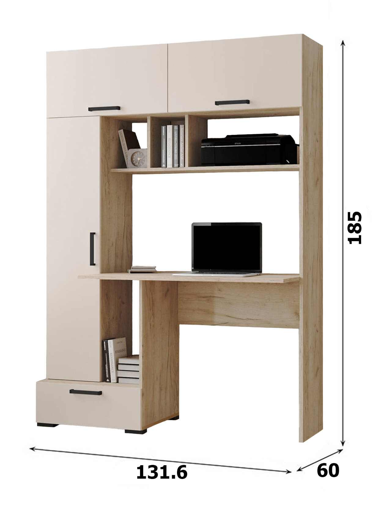 Стол компьютерный Квартет-11 с шкафом-пеналом цвет Дуб крафт табачный/дуб крафт белый