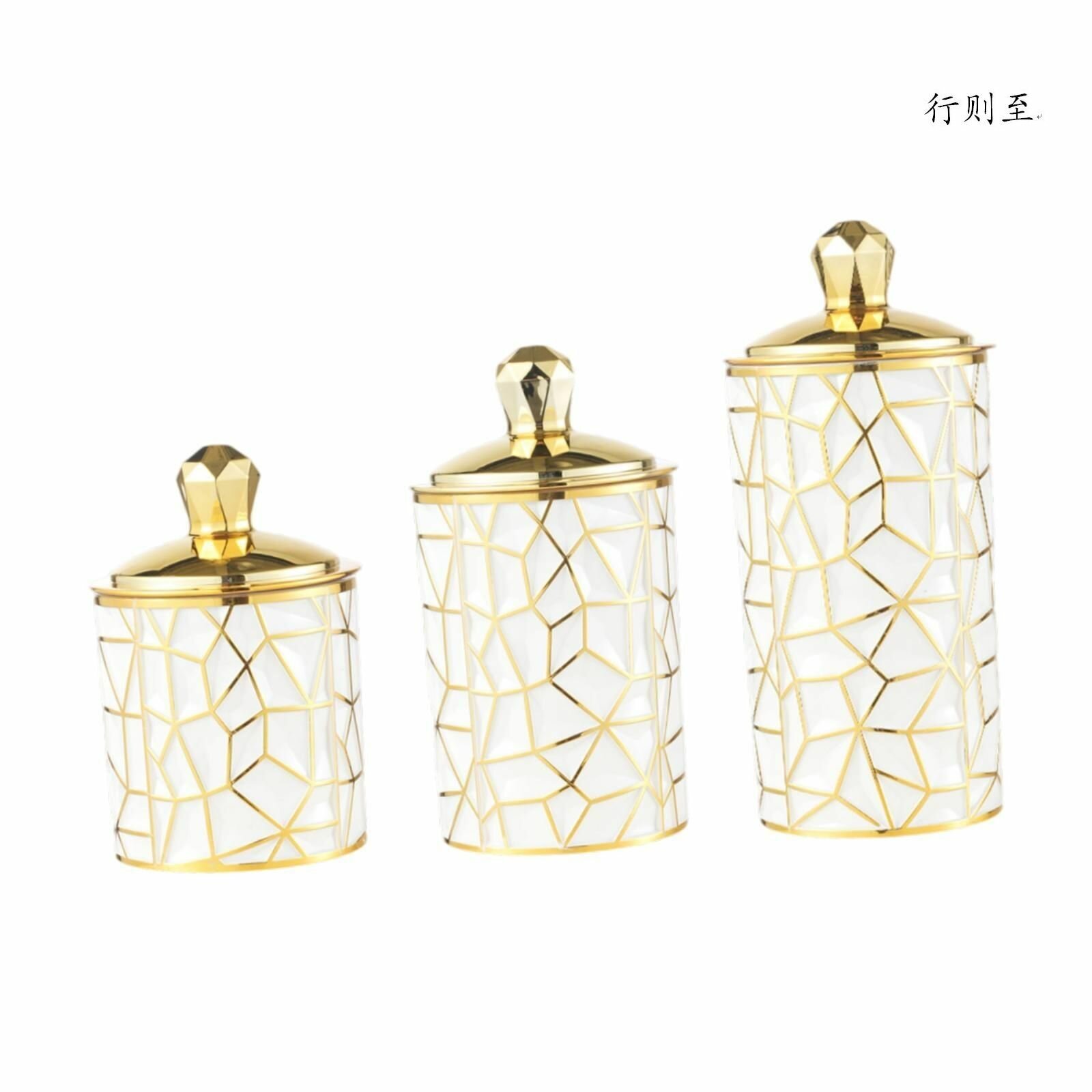 Банка для продуктов, универсальная, 3 размера, белая с золотистым