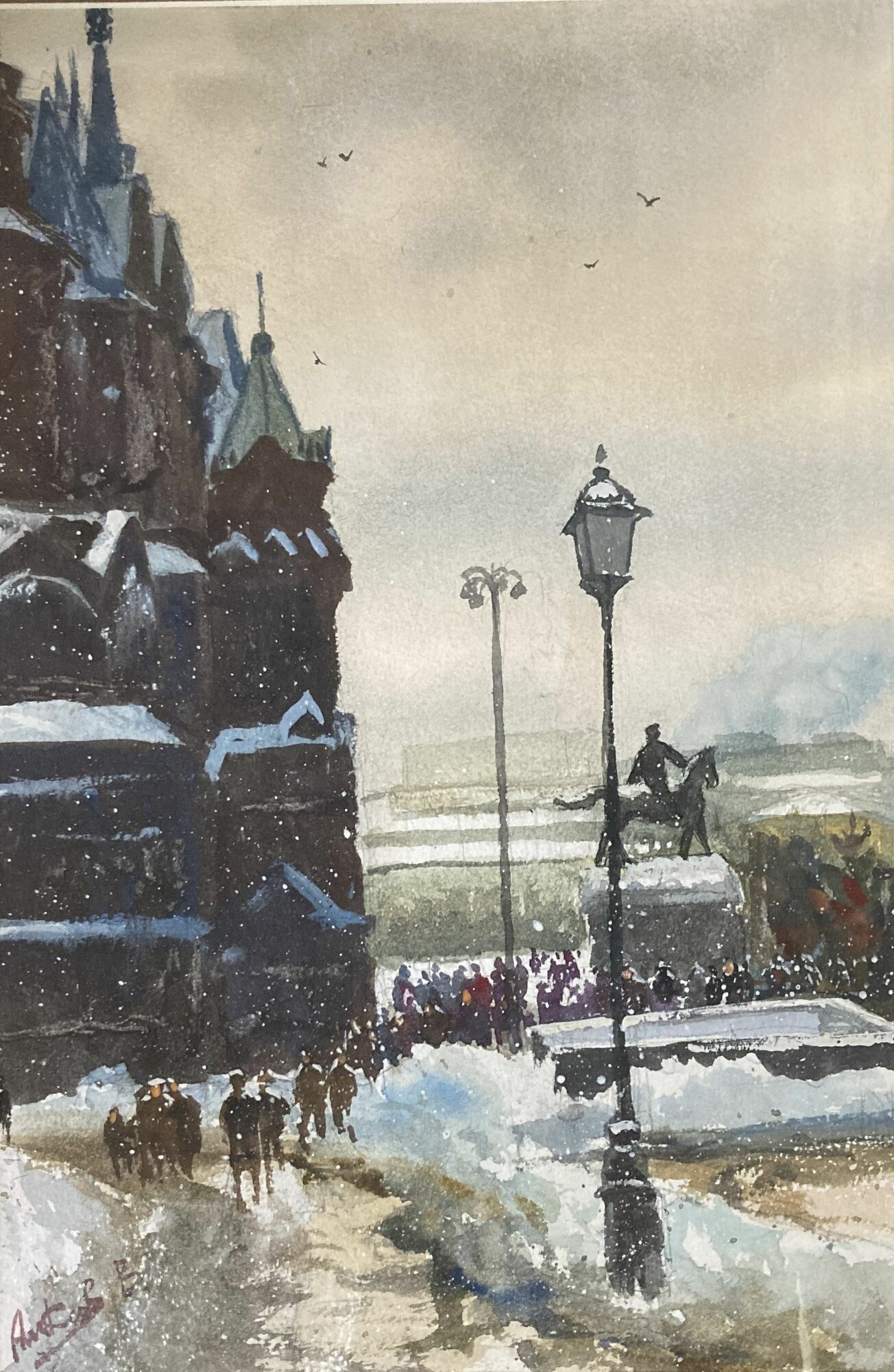 ART-Salon at Oktyabrskaya авторская картина "Манежная площадь", 40х25 см, бум, акварель; ручная работа;