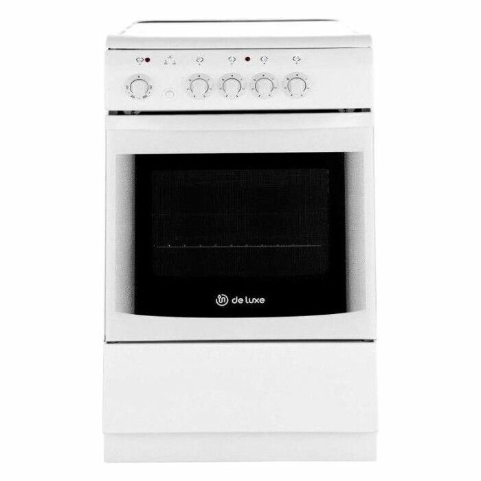 Плита электрическая De Luxe 506004.04эс белый стеклокерамика, 85x50x60см, 4 конфорки духовка 54 л, класс А