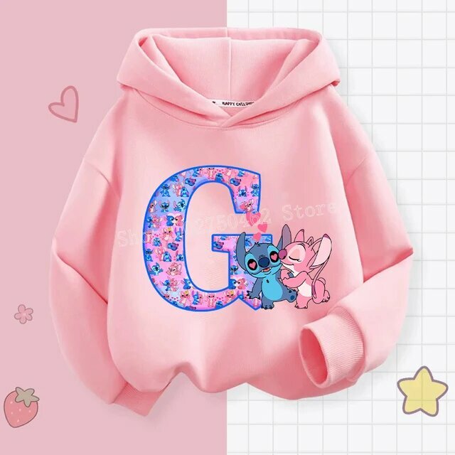 Толстовка с капюшоном Stitch Angel Letter AZ для девочек с рисунком Диснея, детская зимняя толстая теплая толстовка, детская одежда, подарок