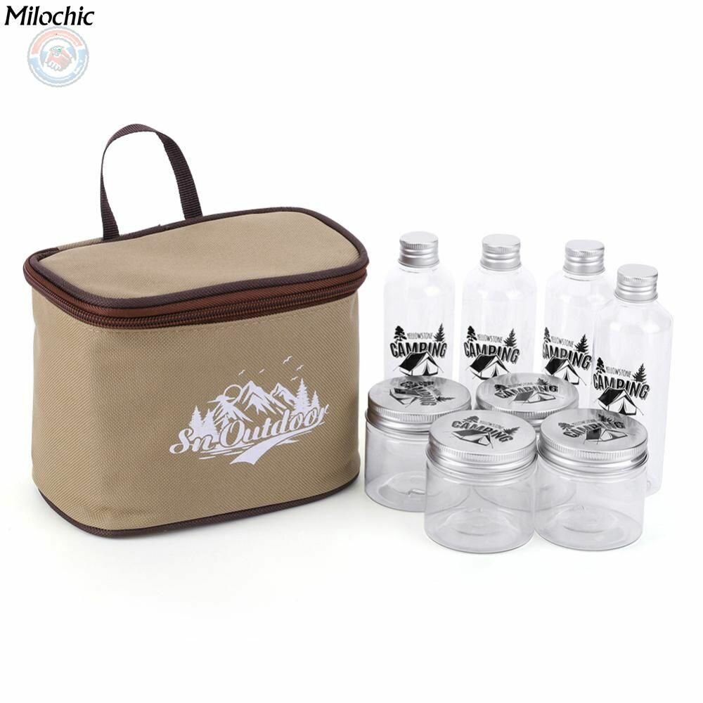 Набор бутылочек для специй и приправ в дорожной сумке, 8 прозрачных контейнеров для кемпинга, пикника и кухни