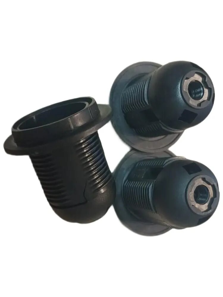 Патрон для лампочек Е27 резьбовой M10x1 с внешней резьбой с кольцом, T210, цвет Чёрный 3 шт