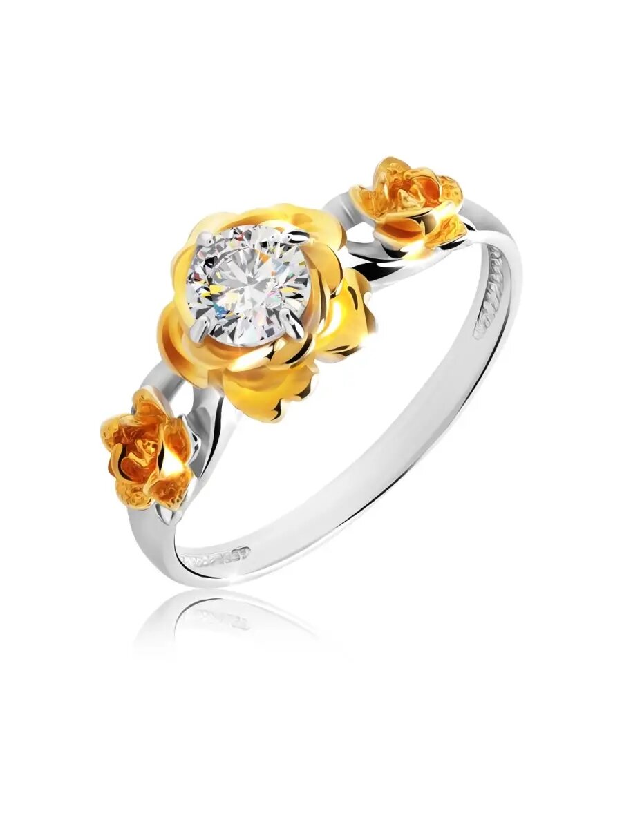 Кольцо тонкое, серебро, 925 проба, родирование, фианит