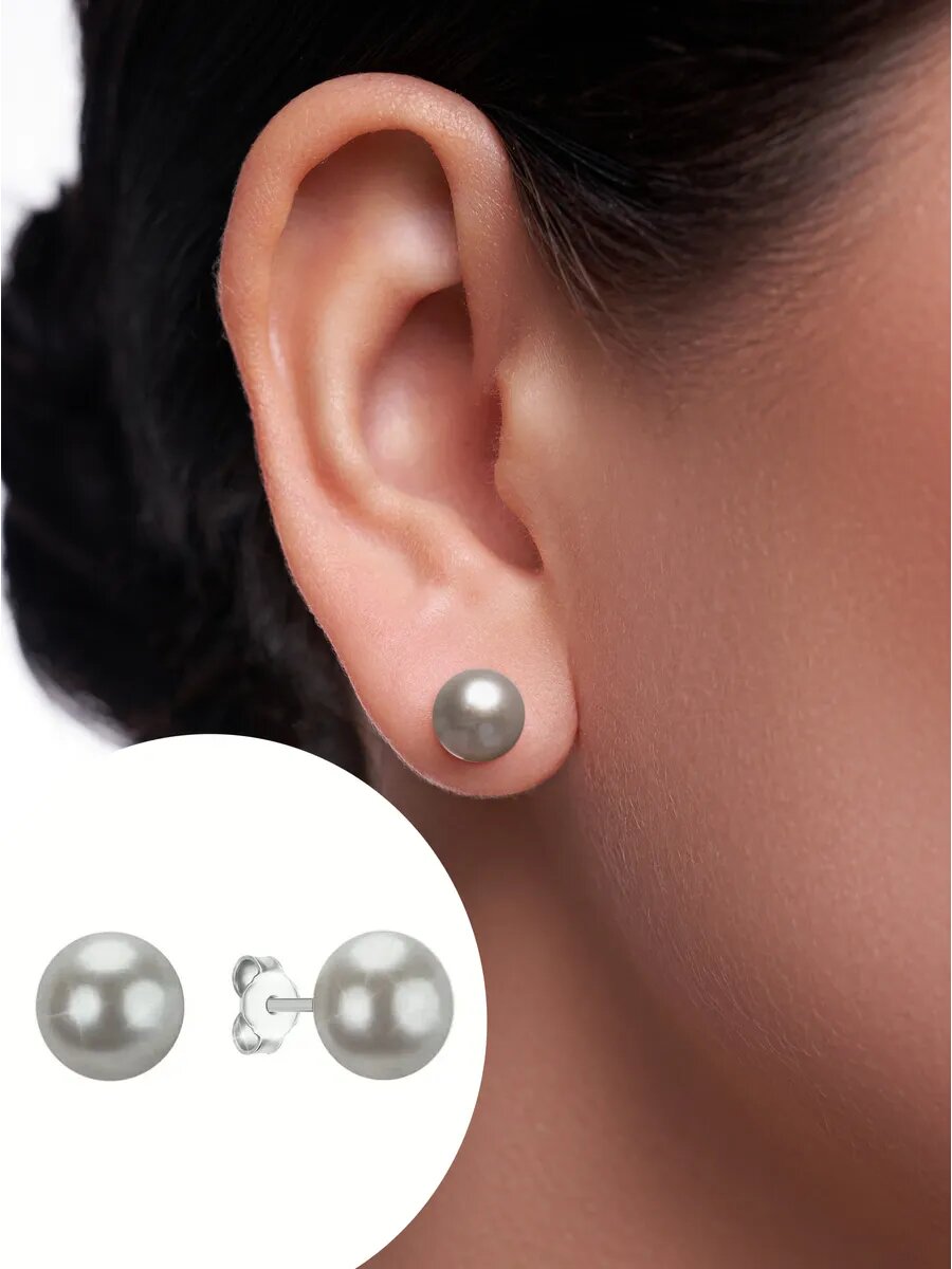 Серьги пусеты, серебро, 925 проба, родирование, жемчуг культивированный