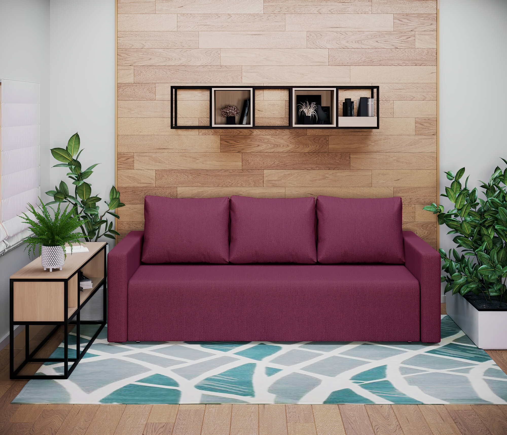 Диван Олимп 2 , еврокнижка, рогожка саванна берри, ППУ