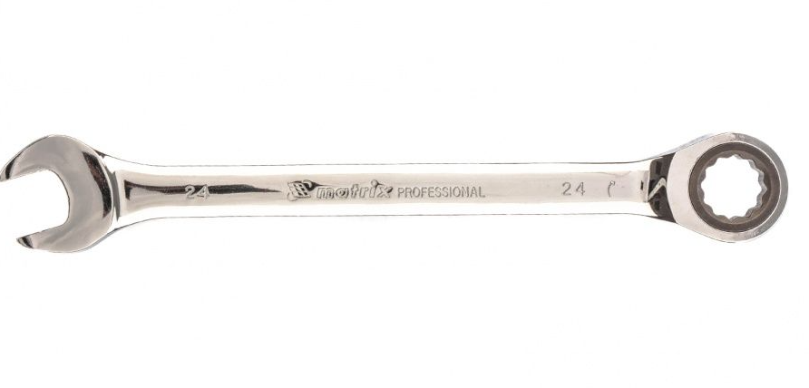 Ключ комбинированный трещоточный, 24 мм, crv зеркальный хром matrix