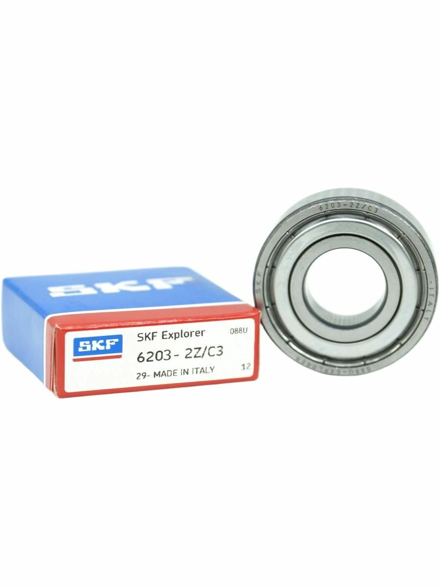 Подшипник 6203-2Z/C3 SKF (17x40x12 мм) шариковый радиальный, высокооборотистый с тепловым зазором для генератора и роликов ГРМ, 1 шт.