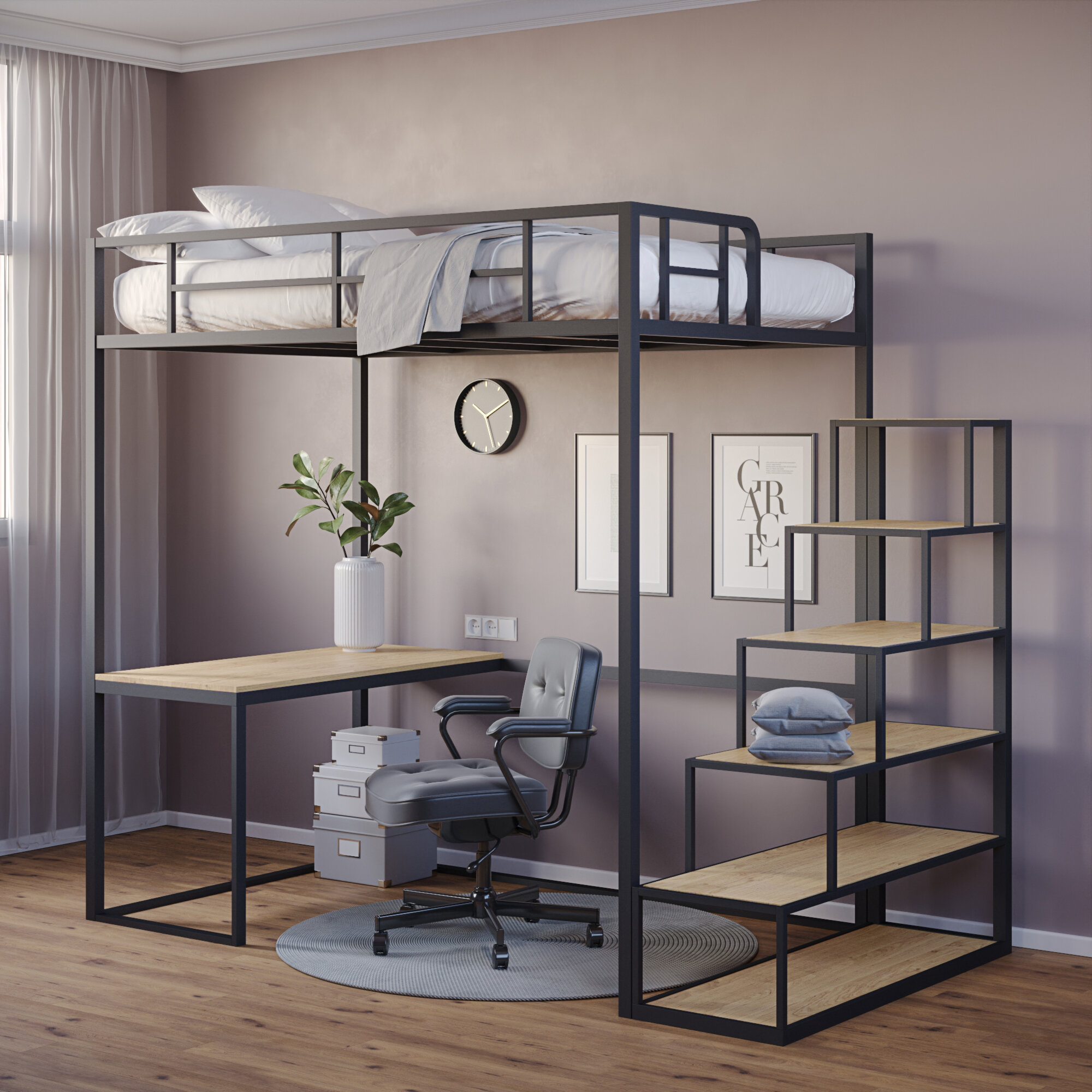 Кровать-чердак "Костюковъ Промт", для детей, черный, 100x200 см