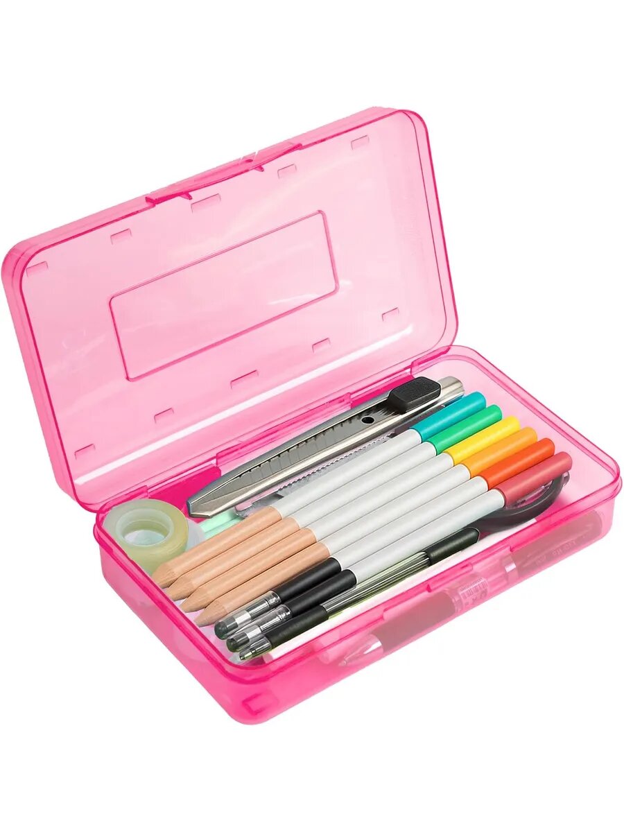 Розовый Большой пластиковый футляр для карандашей