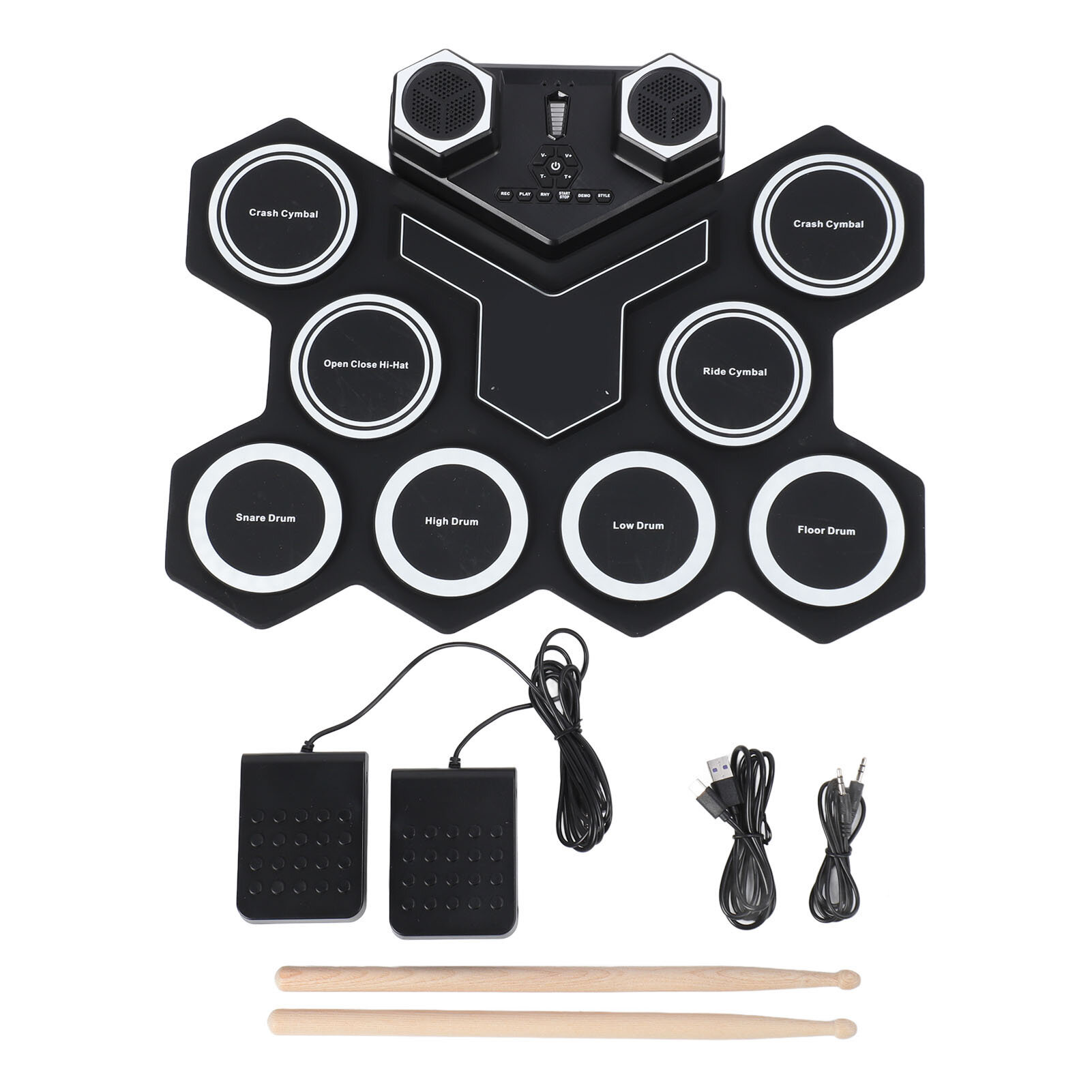 Электронная ударная установка: два динамика, Bluetooth, USB, свернутый коврик для начинающих