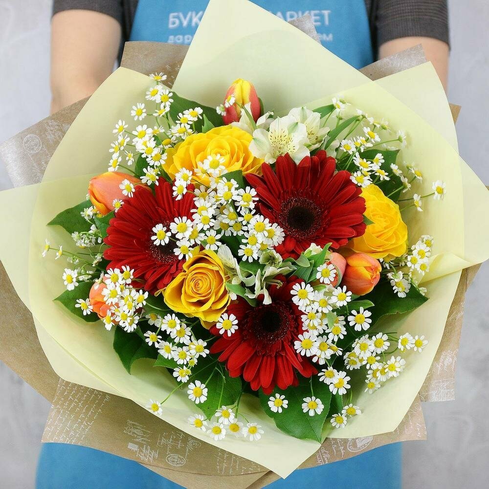 Букет цветов "Герберы Ромашки", 50 см, ассорти, для разных поводов