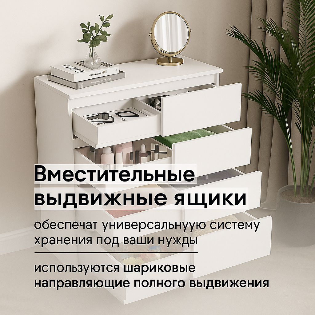 Комод для вещей и игрушек большой 8 ящиков "К-23" белый МК "Пирамида" 93х120х42 см — фото 1