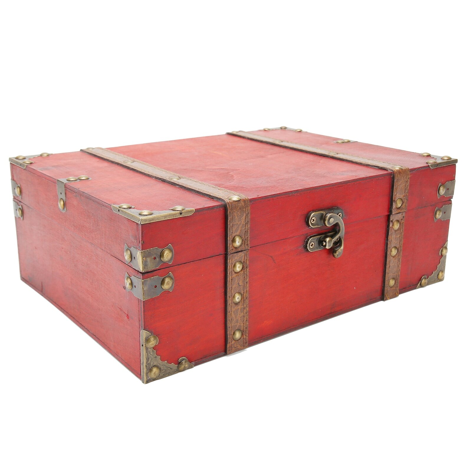 Винтажный прямоугольный сундук для сокровищ, большой вместительный, с усиленными углами, деревянный, для открыток, фотографий и ювелирных изделий.