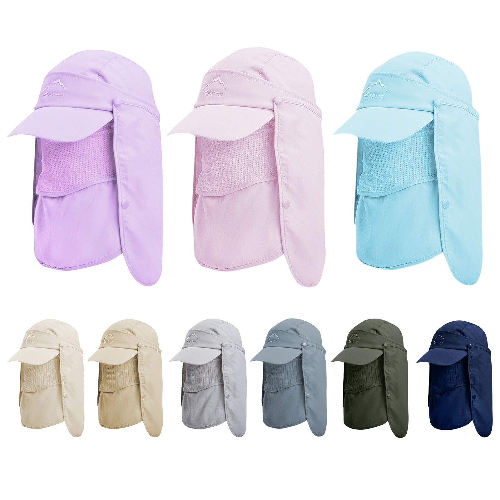Unisex Солнечная Кепка с Удаляемым Щитком для Лица и Крышкой для шеи 360° Защита от Солнца Водонепроницаемая Дыхаемая Материал Полиэстер Розовый Фиолетовый Хаки Бежевый Синий Темно-серый Светло-серый Темно-синий Армейский Зеленый Размер 54-60 см Для