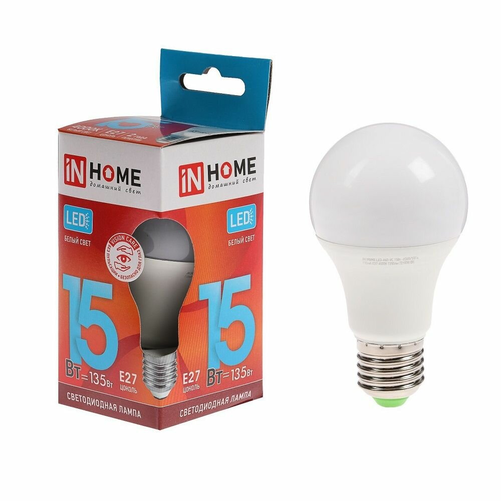 Лампа светодиодная IN HOME LED-A60-VC 15Вт 230В Е27 4000К 1350 Лм
