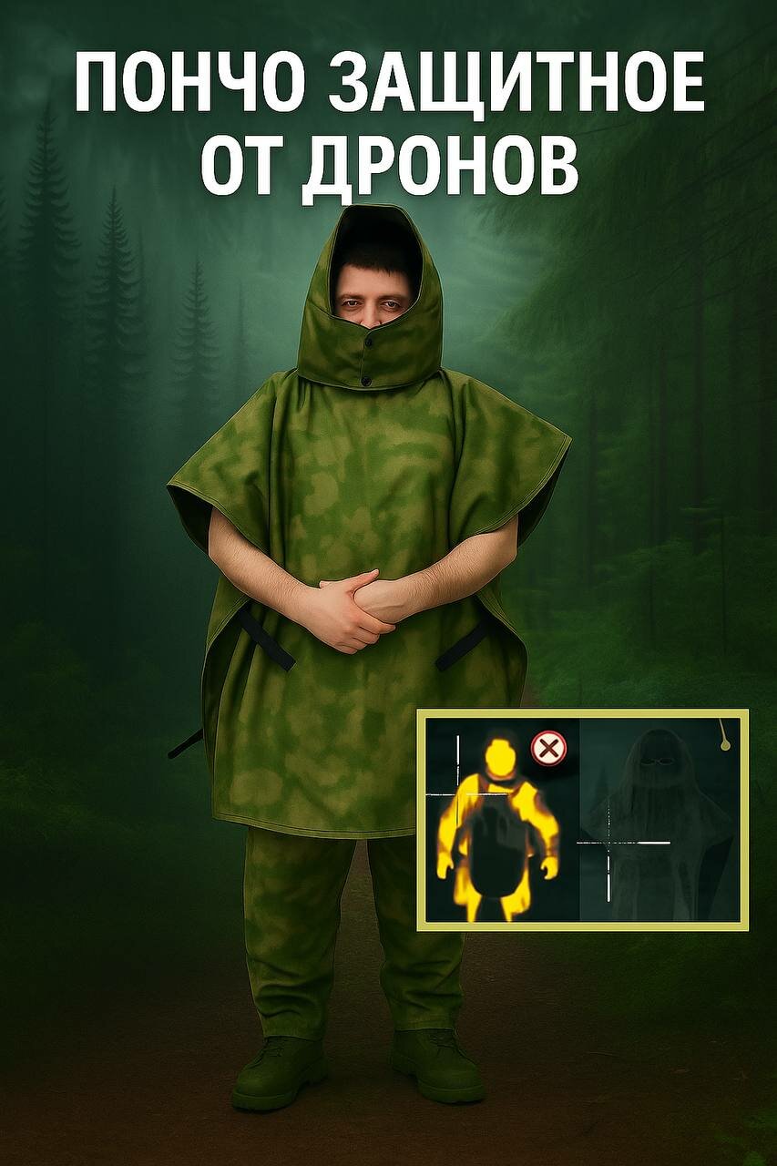 Плащ-Пончо антидроновое маскировочное с защитой от тепловизора, Тактическое