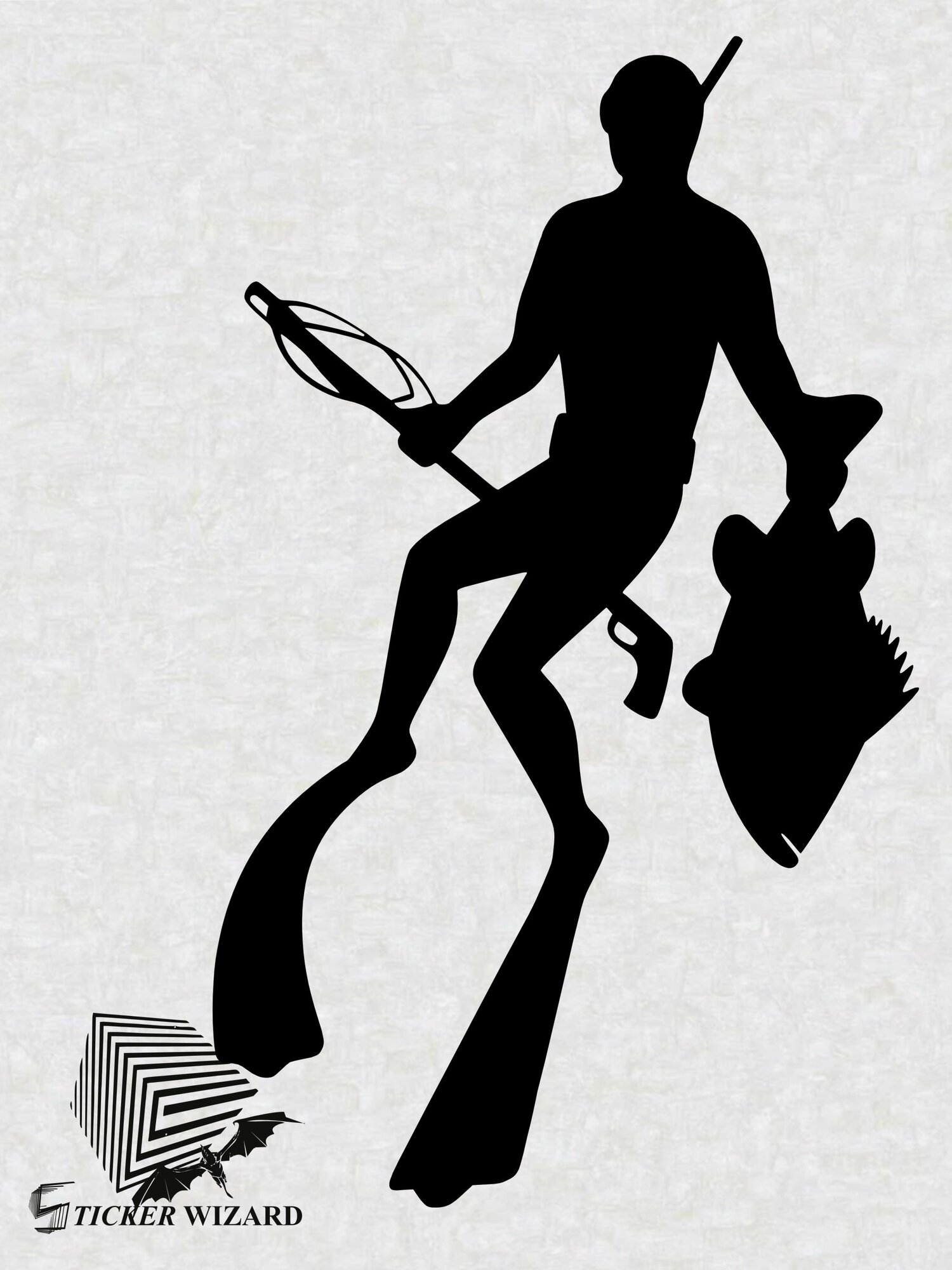 Наклейка виниловая на прозрачной основе (черная) "Подводная охота / рыбалка"