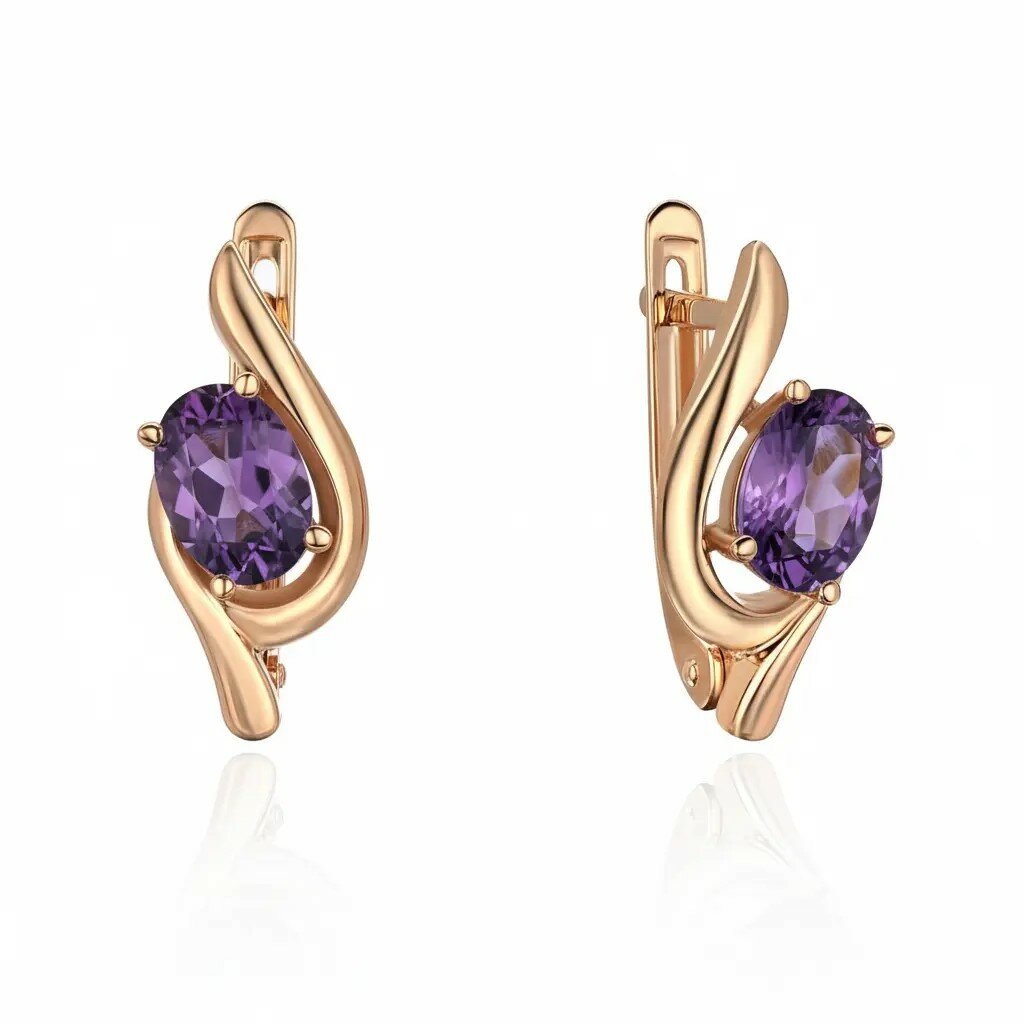 Серьги, красное золото, 585 проба, аметист
