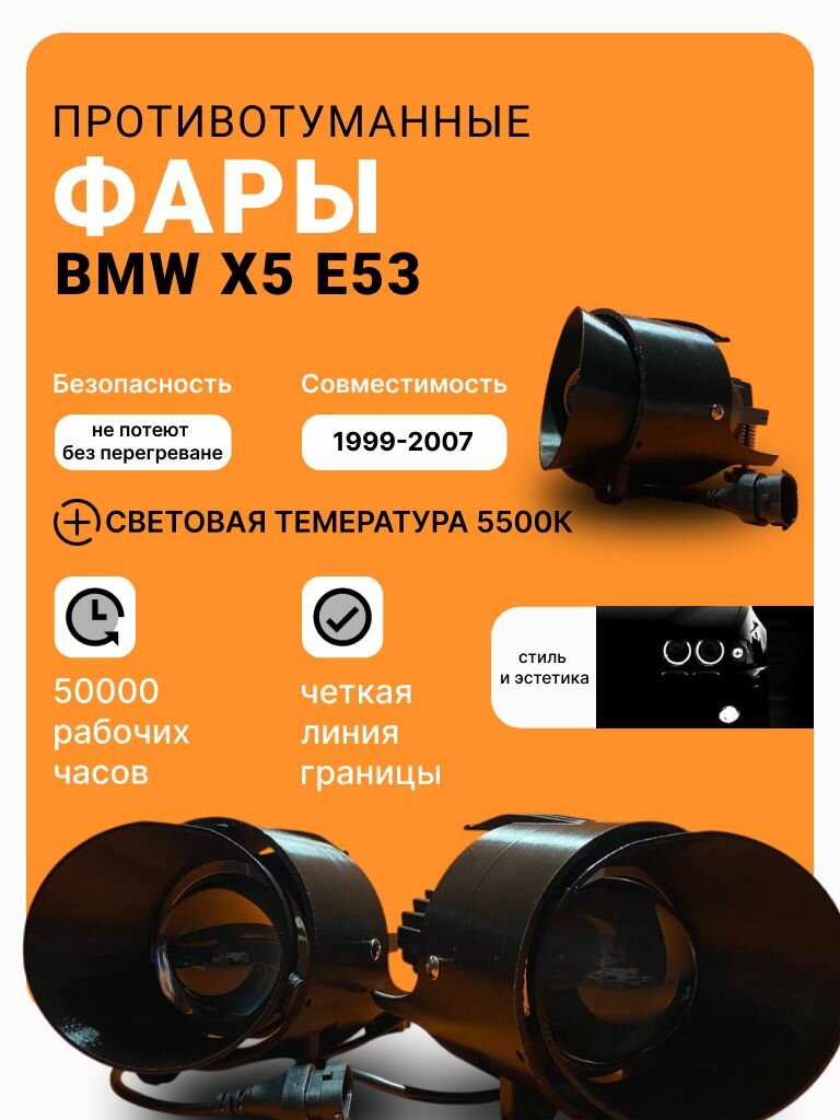Противотуманные фары BMW X5 E53 (1999-2007) (5500K/250W/35000lm) комплект птф 2 шт; SM