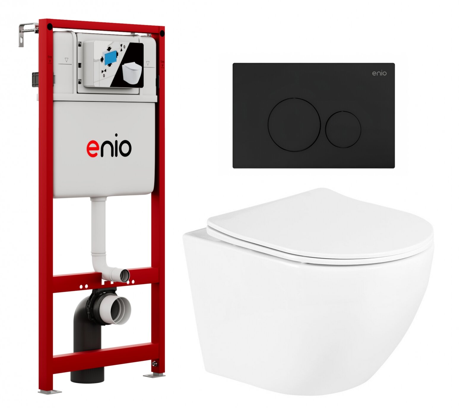 Комплект 3 в 1 инсталляция Enio Profi EN7050050 + Унитаз подвесной BelBagno Uno BB3105CHR/SC + кнопка чёрная матовая Sfera