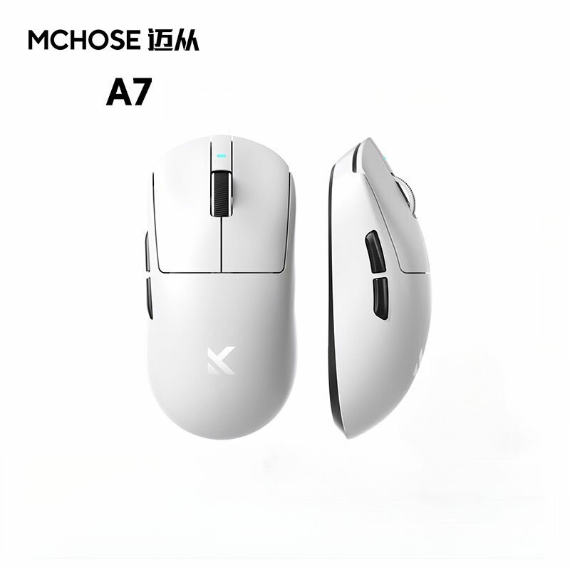 MCHOSE Игровая мышь беспроводная A7, сенсор PAW3395, Частота опроса проводная/беспроводная до 8К(Содержит 8к ресивер для мышек), Проводной/2.4G/BT, белый