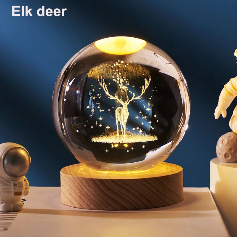GGbingo Хрустальный шар-ночник Солнечная система LED Elk Deer