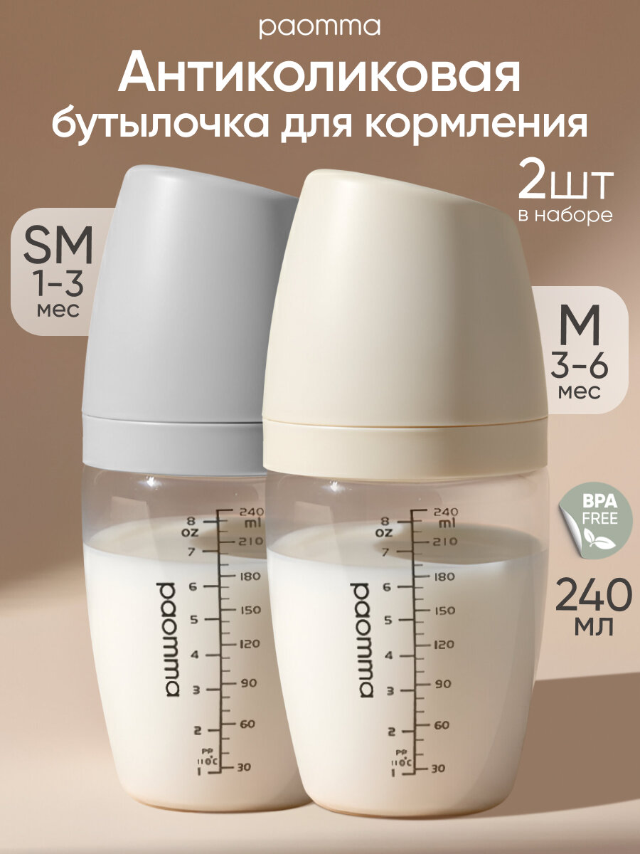 Бутылочка для кормления, для новорожденных, 2 шт, 240 мл SM/M, Paomma