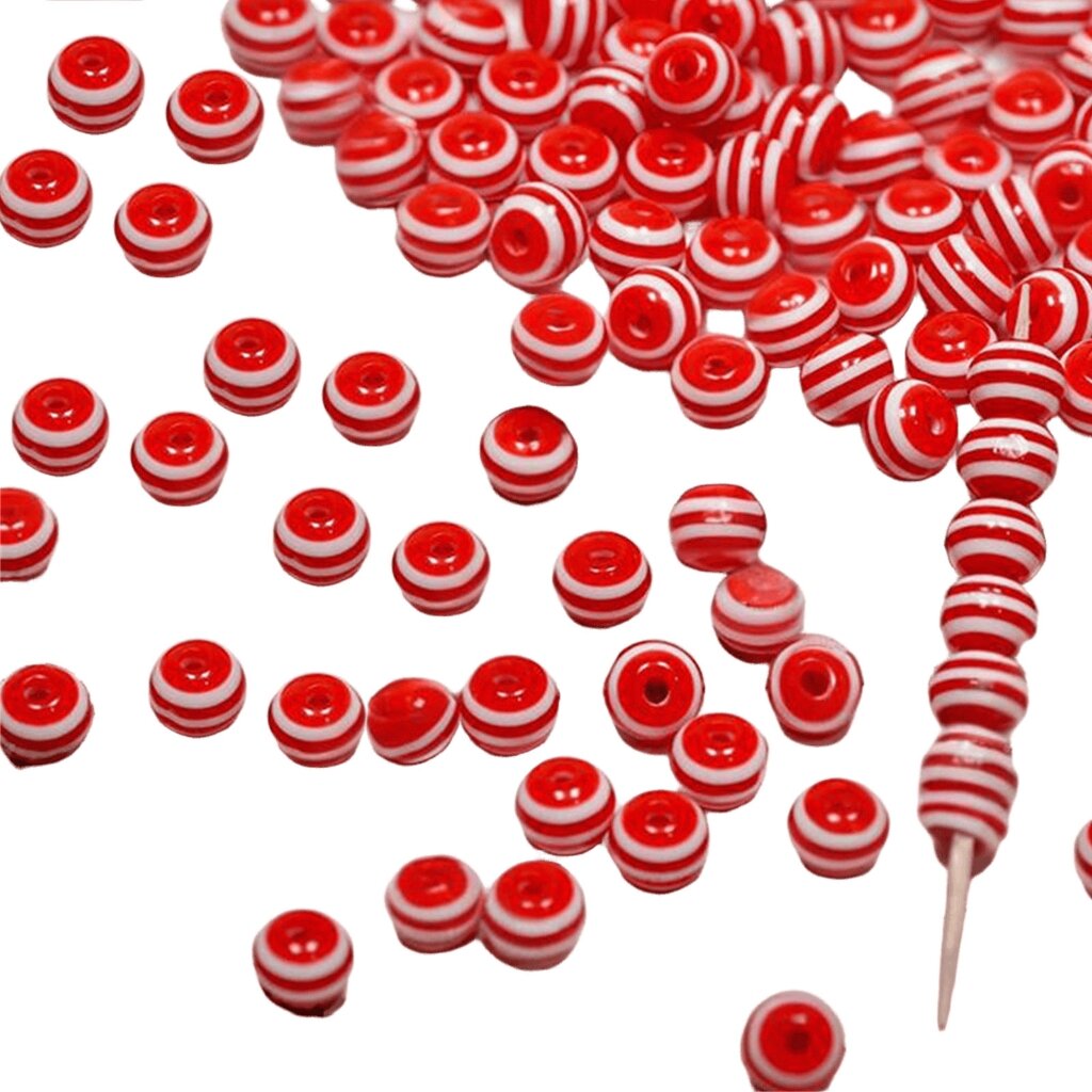 100 шт, круглые бусины в полоску цвета макарон, материал ручной работы из бисера-красный