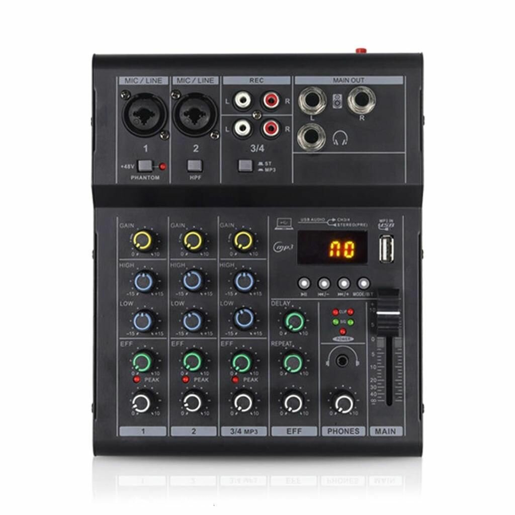 Портативный 4-канальный беспроводной микшер с встроенными ревербераторами, идеальный для репетиций и стриминга, Черный