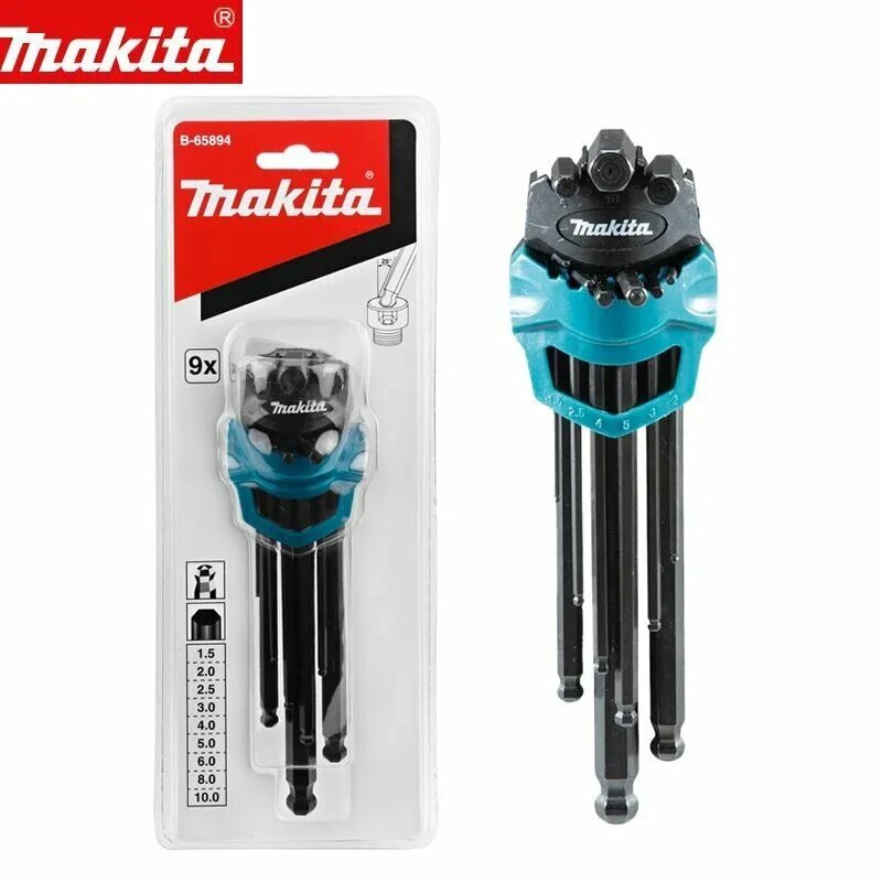 Makita B-65894 Набор шестигранных ключей L-образная удлиненная шестигранная отвертка 1,5-10 мм комбинированный набор ключей 9 шт.