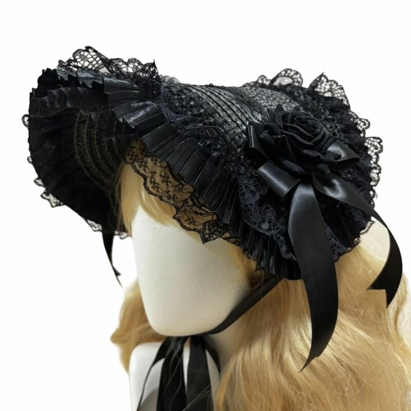 Головной убор в кружевной шляпке "Лолита"-Черный апгрейд