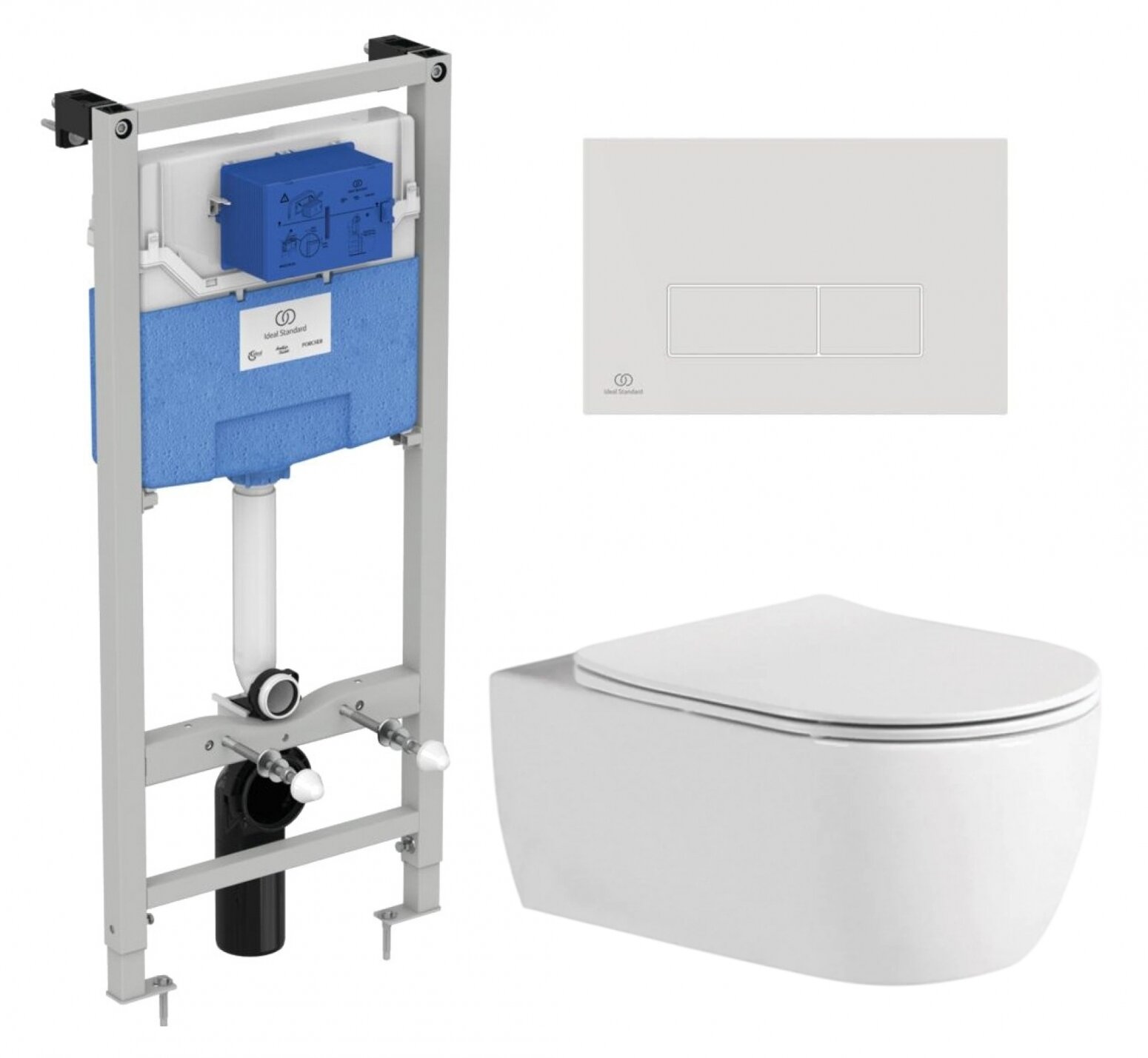 Комплект 3 в 1 инсталляция Ideal Standard + Унитаз подвесной AQUATEK Европа AQ1106L-00 + кнопка белая