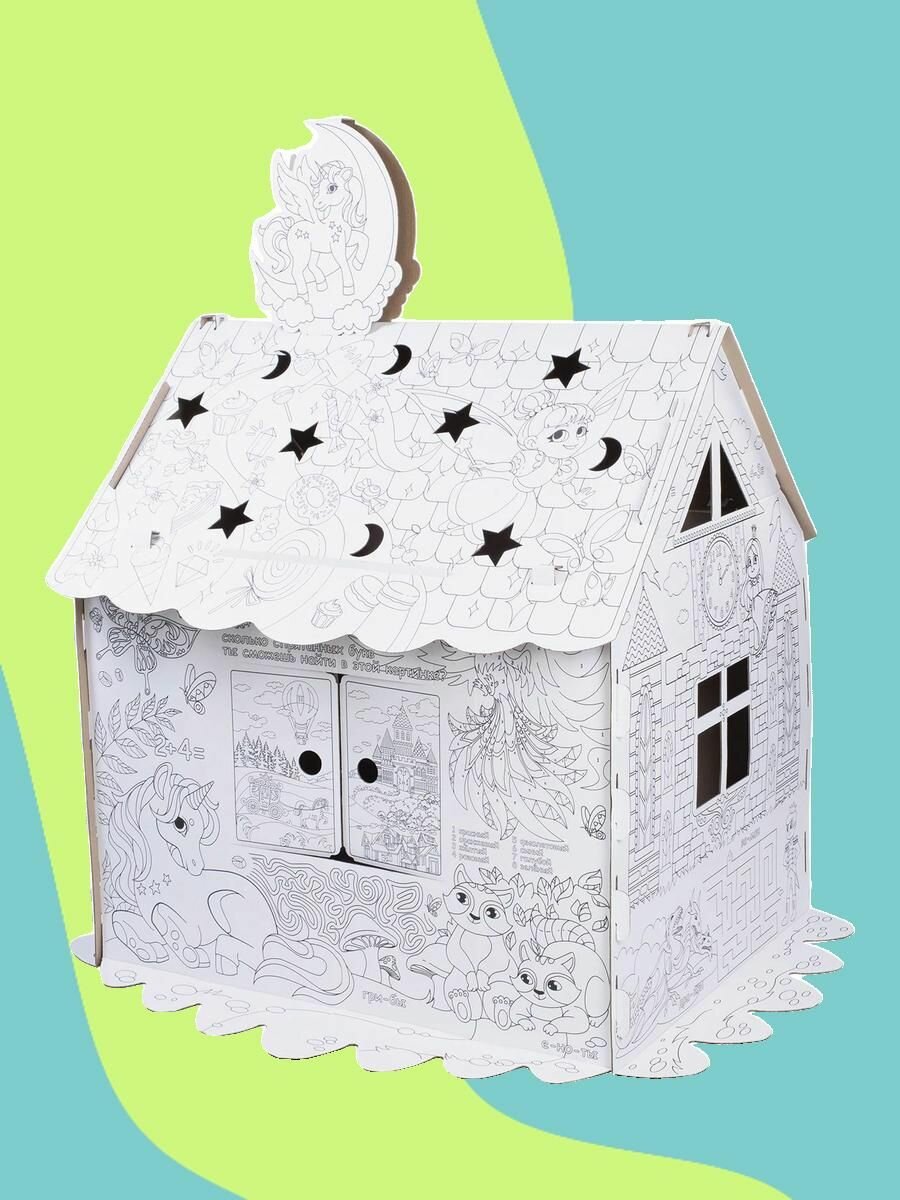 Картонный развивающий домик-раскраска Единорожка высота 130 см.