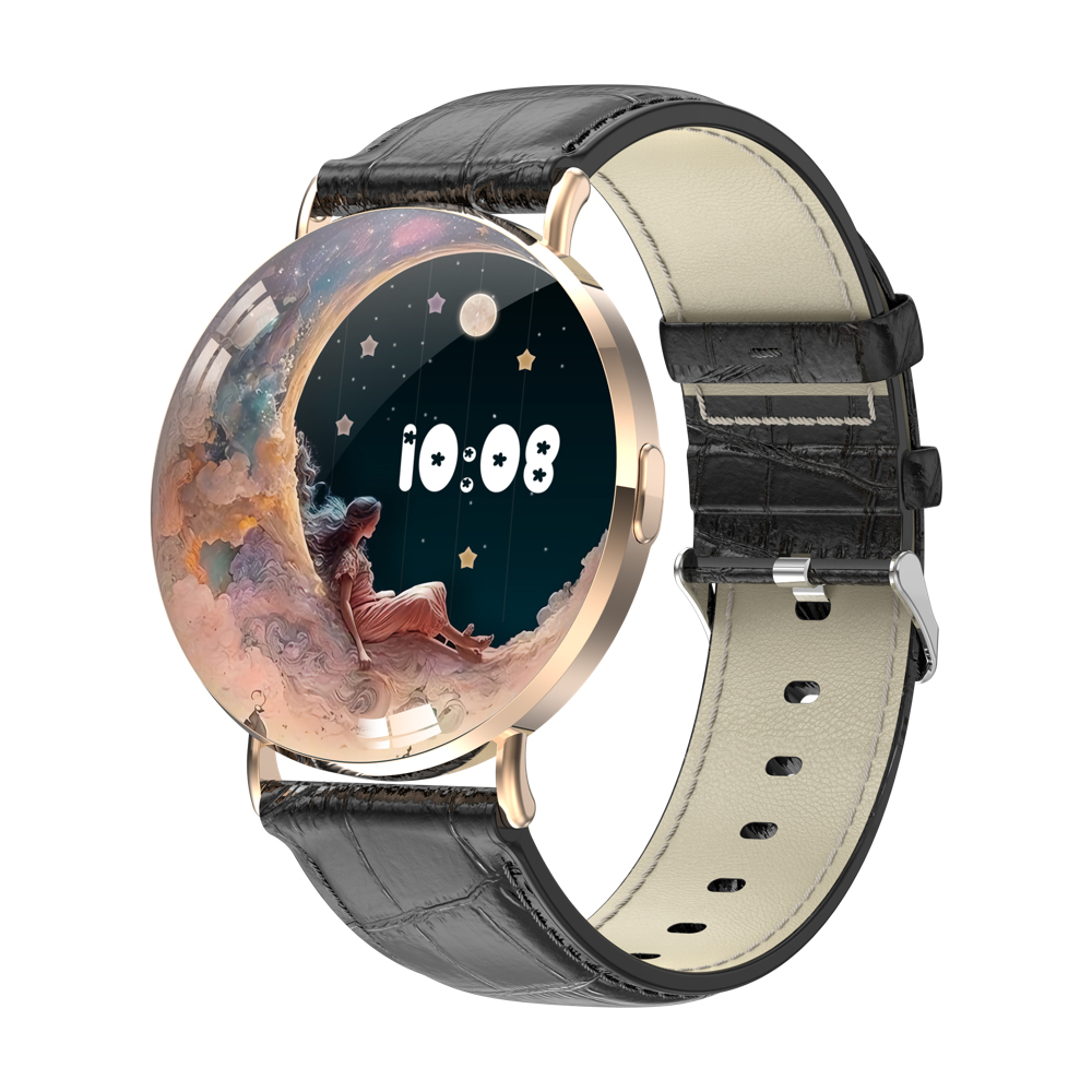 Умные часы Xiaomi KM88, GPS, круглый дисплей, AMOLED, кожаный ремешок, черные