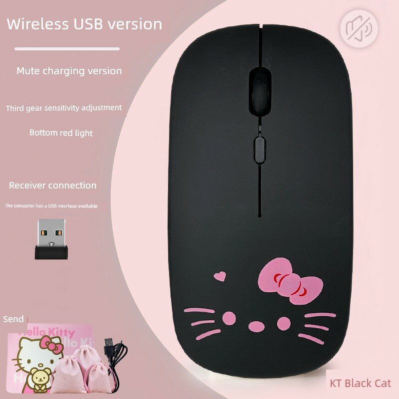 Беспроводная Bluetooth-мышь Hello Kitty для девочек, милая, бесшумная, перезаряжаемая, для офиса, бизнеса, детского