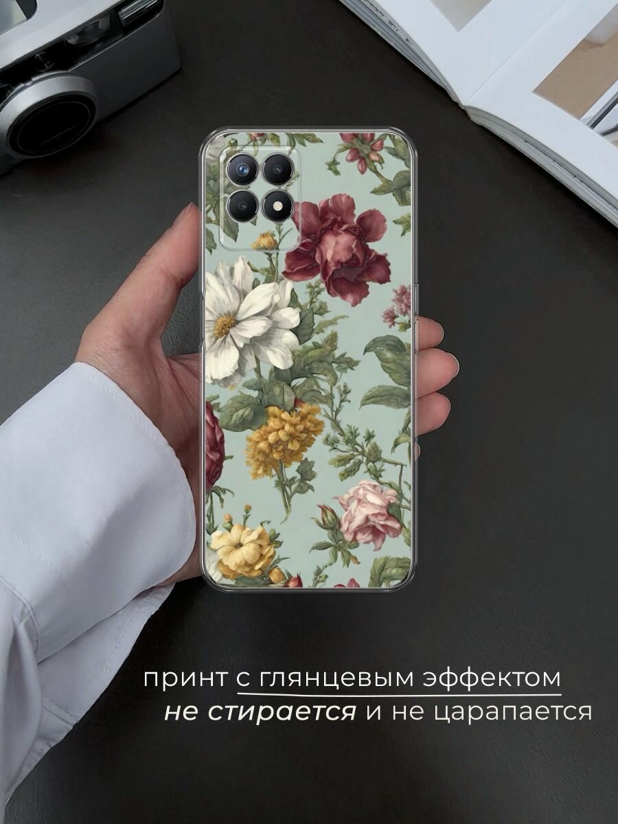 Чехол на Realme 8i / Реалми 8i с принтом Акварельные красные цветы — фото 1