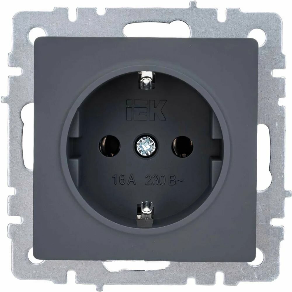 1-местная розетка IEK Brite рс11-1-0-брг с заземлением, без защитных шторок, 16А, графит BR-R11-16-K53