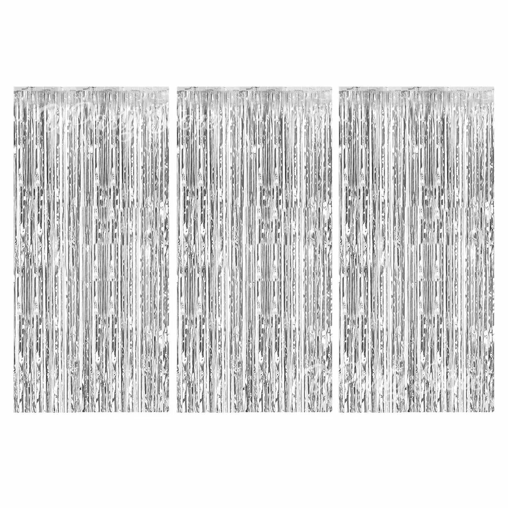 Фольгированные шторы с бахромой Silver, 3 шт 2x1 м